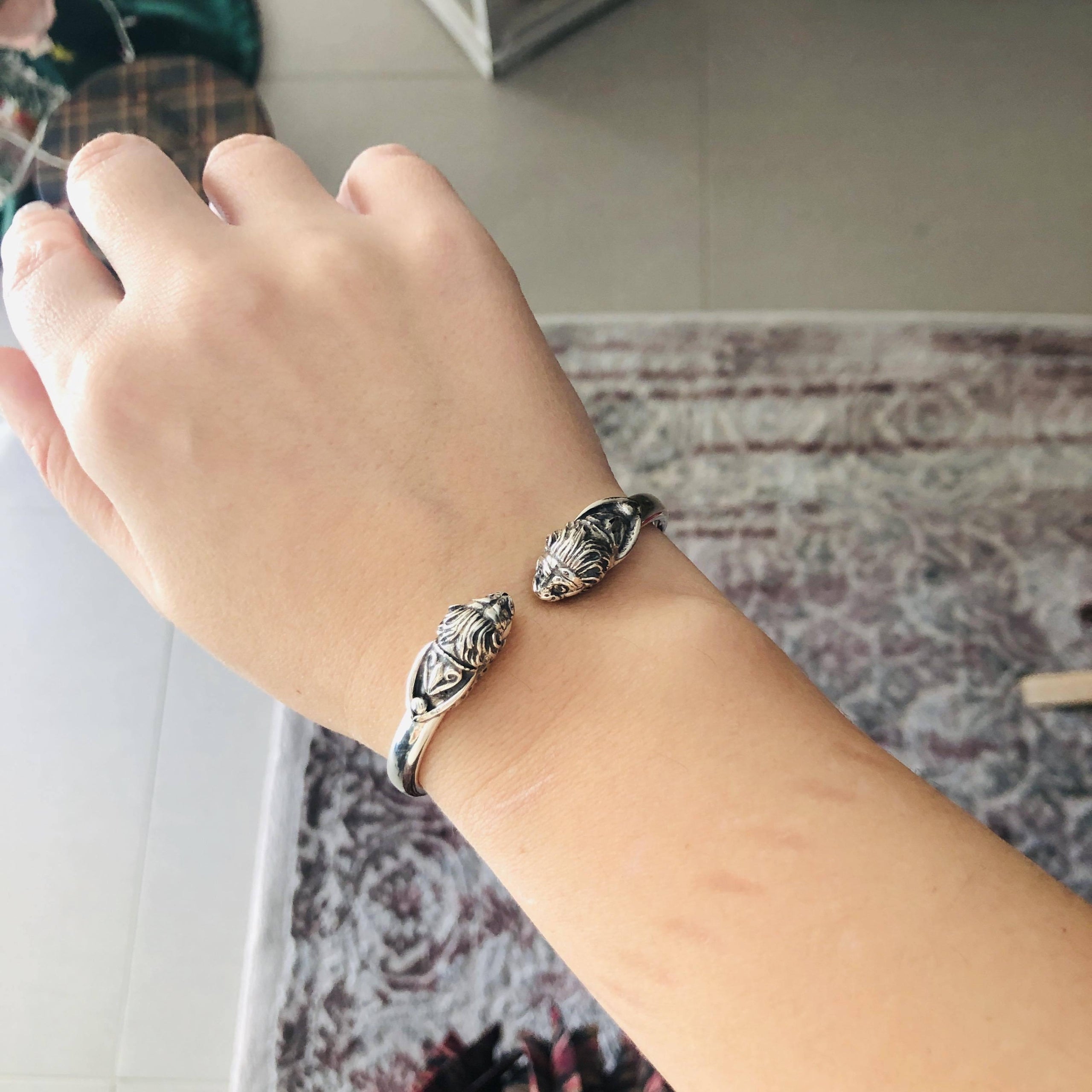 Ancient Greek Two Headed Lion Torc Bangle in Sterling Silver (B-89 ...